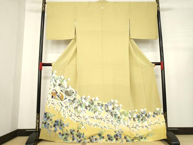 平和屋着物●人間国宝　羽田登喜男　TOKIOetTOKI　色留袖　鴛鴦花文　金銀彩　正絹　逸品　AABD9936ck