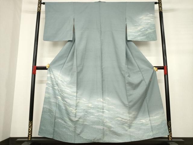 平和屋着物●石川県指定無形文化財　牛首紬　白山工房　手織り　訪問着　霞文　正絹　逸品　AABD9951ck