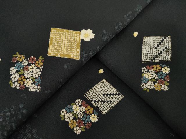 平和屋着物●上質な小紋　花菱文　黒地　正絹　逸品　AABD9955ck