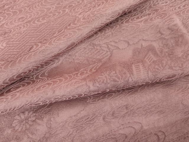 平和屋着物●上質な色無地　御所車流水風景地紋　菖蒲色　正絹　逸品　AABD9968cs