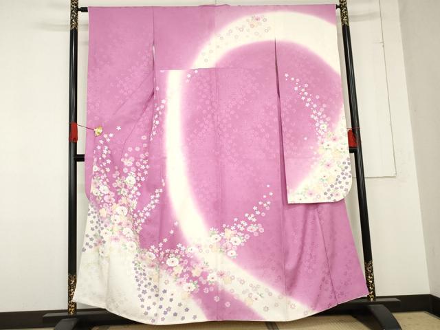 平和屋着物●豪華振袖　舞花文　暈し染め　銀糸　正絹　逸品　AABD9971cs