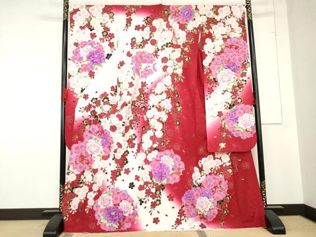 平和屋着物●豪華振袖　刺繍　花丸文　暈し染め　金糸　金彩　ロング丈　正絹　逸品　AABD9985cs