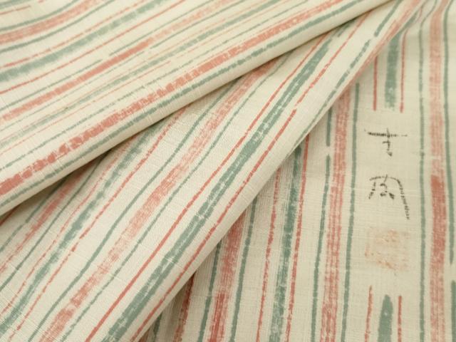 平和屋着物▽染司よしおか　五代目　吉岡幸雄　紬　単衣　縞　正絹　逸品　AABE0032cs