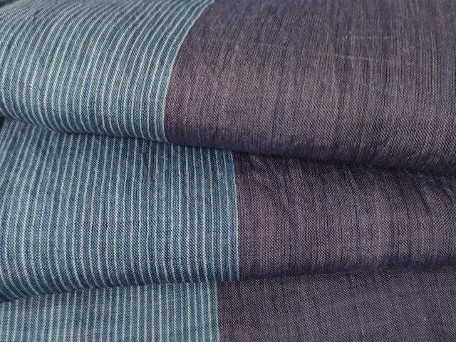 平和屋着物＊夏物　本場小千谷ちぢみ　間道　麻　逸品　AABE0041cs