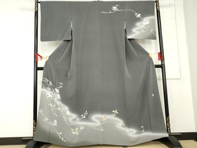 平和屋着物●十日町友禅　女流作家　遠田藤舟　訪問着　南天枝花文　暈し染め　正絹　逸品　AABE0061cs