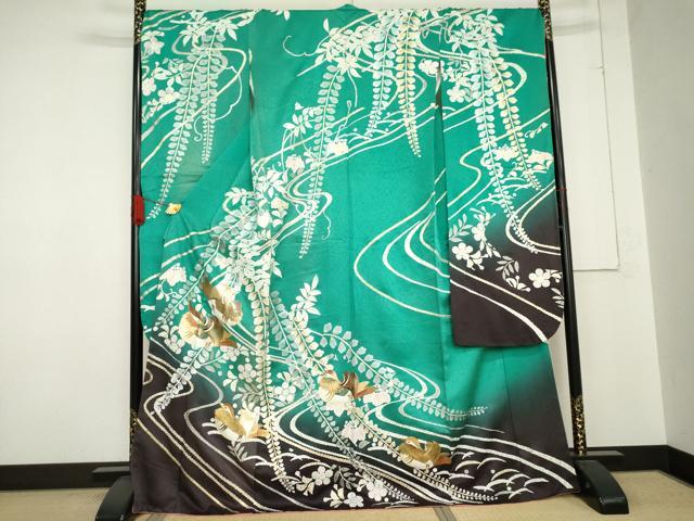 平和屋着物●豪華振袖　鴛鴦花文　暈し染め　金銀彩　正絹　逸品　AABE0112cs