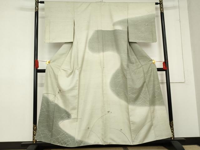 平和屋着物●石川県指定無形文化財 牛首紬 白山工房 手織り 市川純一郎 訪問着 駒刺繍 花唐草丸文 ほていや扱い 正絹 逸品 AABE0136cs