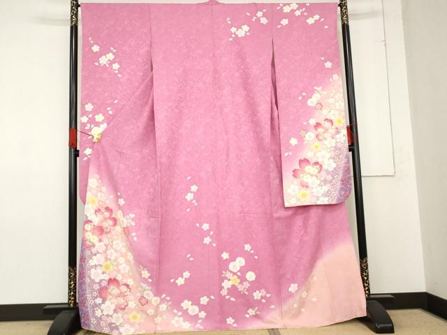 平和屋着物●豪華振袖　舞花文　暈し染め　金彩　正絹　逸品　AABE0140cs