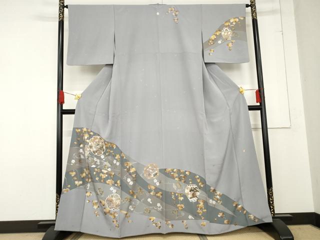 平和屋着物●訪問着　友禅　作家物　花鳥文　孔雀　鶴　金銀彩　正絹　逸品　AABE0158cs