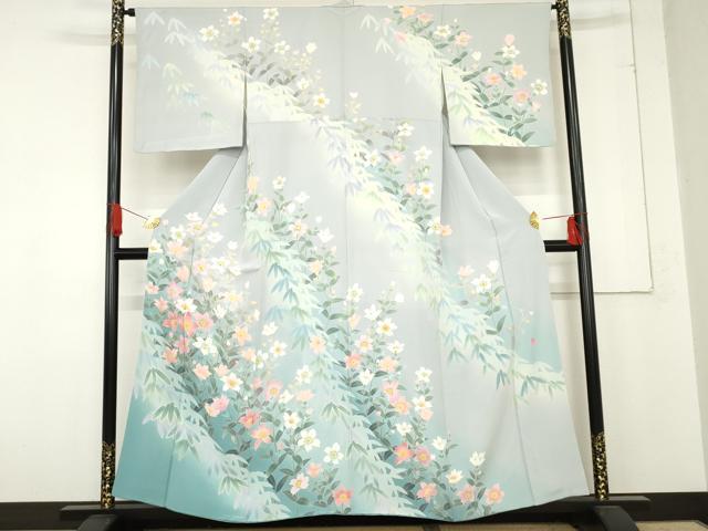 平和屋着物●十日町友禅作家　一梗　訪問着　枝花文　暈し染め　正絹　逸品　AABE0171cs