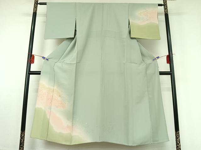 平和屋着物▽訪問着　単衣　草花文　暈し染め　金彩　正絹　逸品　AABE0209jh