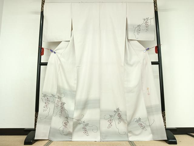 平和屋着物▽訪問着　単衣　作家物　手描き　藤花房　暈し染め　正絹　逸品　AABE0220jh