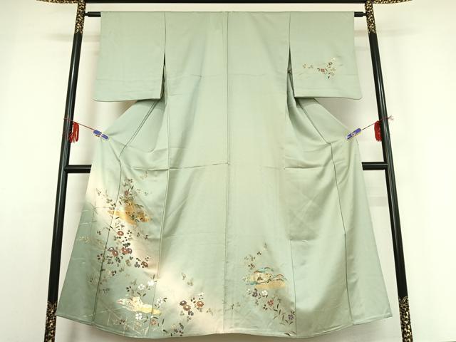 平和屋着物▽訪問着　単衣　人物風景花文　暈し染め　金彩　正絹　逸品　AABE0229jh