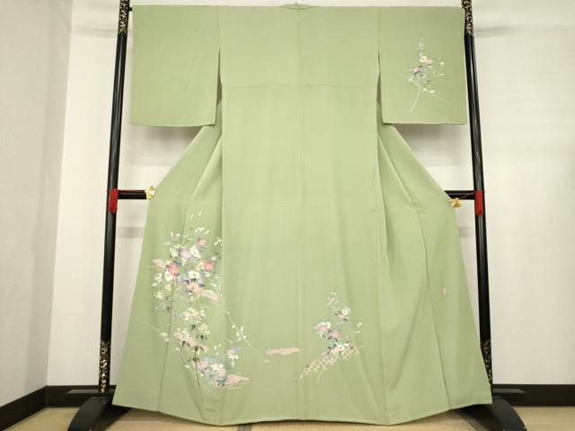 平和屋着物●本加賀友禅作家　岡本幸治　訪問着　枝花文　正絹　逸品　AABE0242ck