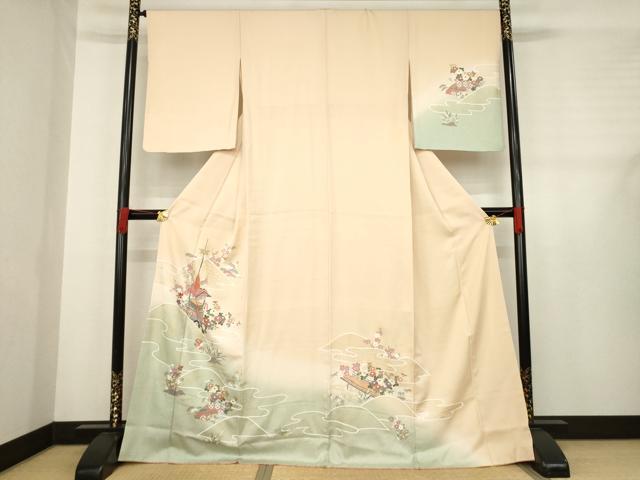 平和屋着物●訪問着　友禅　山車花文　暈し染め　正絹　逸品　AABE0247ck