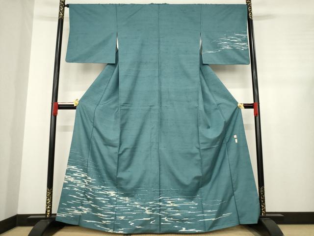 平和屋着物●石川県指定無形文化財　牛首紬　白山工房　手織り　大東久恭　訪問着　流水文　ろうけつ染め　正絹　逸品　AABE0252ck