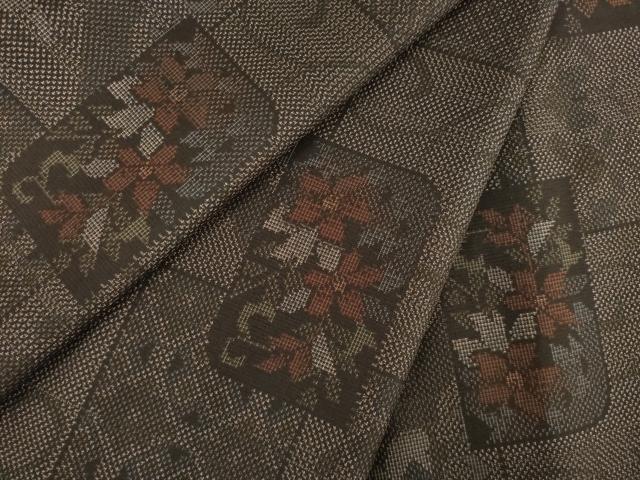 平和屋着物●上質な紬　短冊花文　正絹　逸品　AABE0255ck