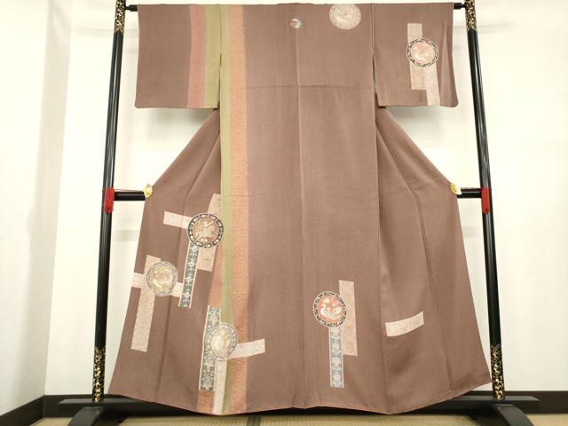 平和屋着物●訪問着　狩猟花鳥文　正絹　逸品　AABE0293ck