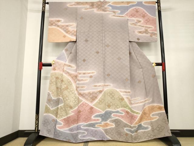 平和屋着物●訪問着　絞り　エ霞遠山文　金彩　正絹　逸品　未使用　AABE0306ck