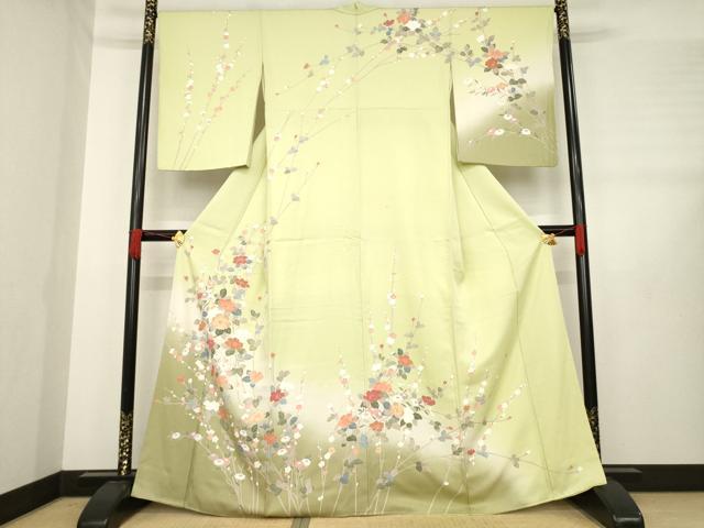 平和屋着物●訪問着　友禅　枝花文　暈し染め　正絹　逸品　AABE0316ck