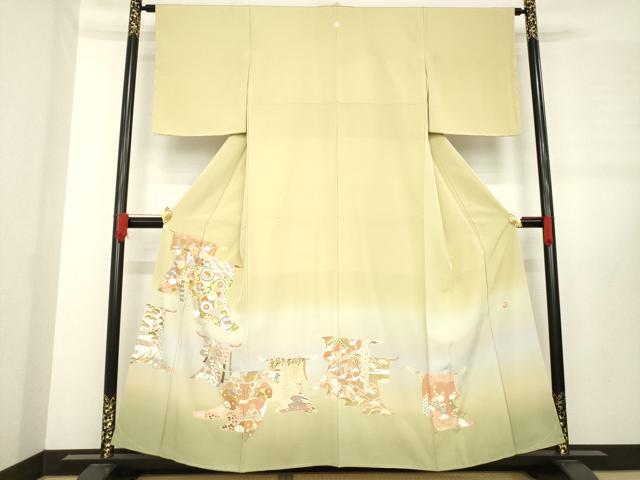 平和屋着物●訪問着　友禅　作家物　駒刺繍　几帳文　暈し染め　金彩　正絹　逸品　未使用　AABE0317ck