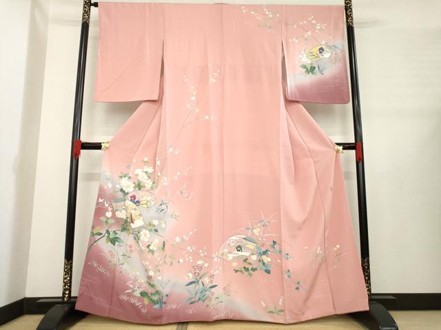 平和屋着物●訪問着　友禅　作家物　地紙人物花文　暈し染め　正絹　逸品　AABE0318ck