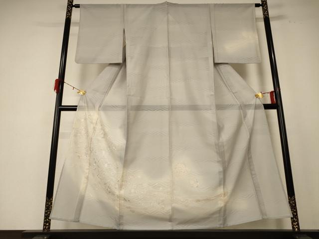 平和屋着物＊夏物　訪問着　紗　中国三大刺繍　スワトウ刺繍　汕頭刺繍　草花文　暈し染め　正絹　逸品　AABE0610jd