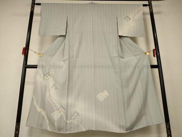 平和屋着物＊夏物　訪問着　縦絽　花菱文　暈し染め　正絹　逸品　AABE0614jd