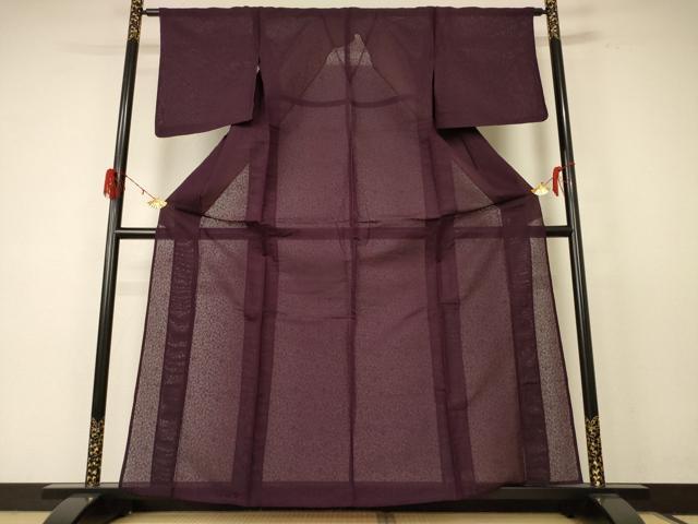 平和屋着物＊夏物　色無地　唐草紋紗　黒鳶色　正絹　逸品　AABE0615jd