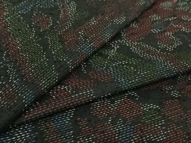 平和屋着物▽薩摩結城　単衣　草花文　正絹　逸品　AABE0706jh