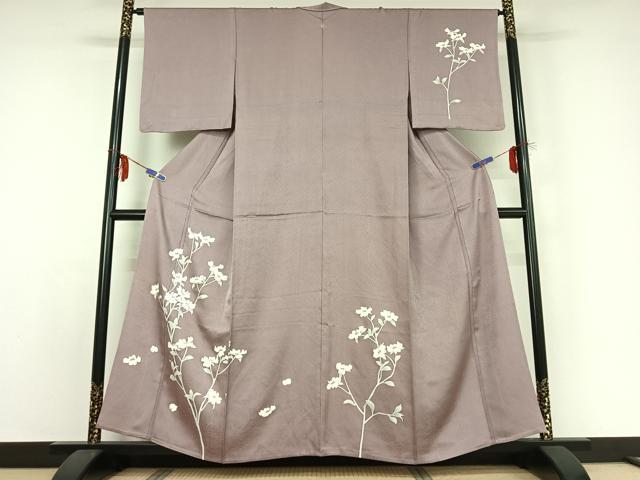 平和屋着物▽訪問着　単衣　草花文　正絹　逸品　AABE0708jh