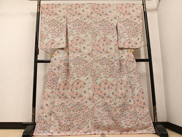 平和屋着物●上質な小紋　型染め　草花文　正絹　逸品　AABE0740ph