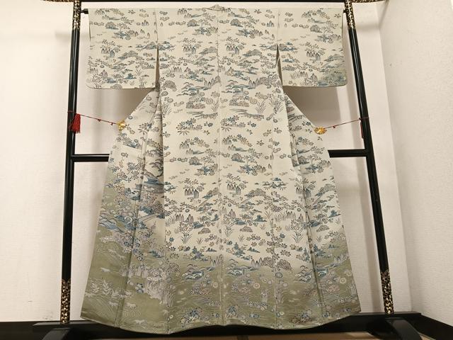 平和屋着物●訪問着　松竹梅風景文　暈し染め　鬼しぼ縮緬　正絹　逸品　AABE0748ph