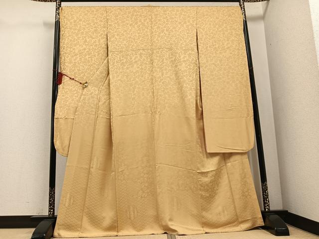 平和屋着物●豪華振袖　草花地紋　色無地　飴色　正絹　逸品　AABE0771ph