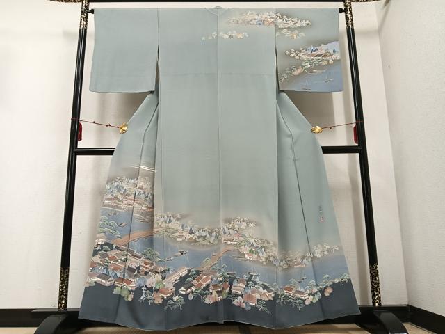 平和屋着物●訪問着　友禅　作家物　和雅　両国風景　暈し染め　正絹　逸品　AABE0787ph
