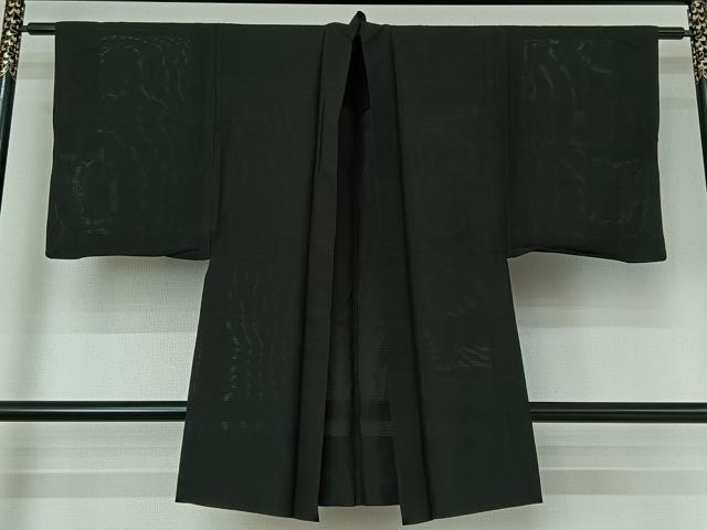 平和屋着物▽男性　羽織　スリーシーズン　春夏秋　塵除け　暗黒色　黒地　正絹　逸品　AABE1189jh
