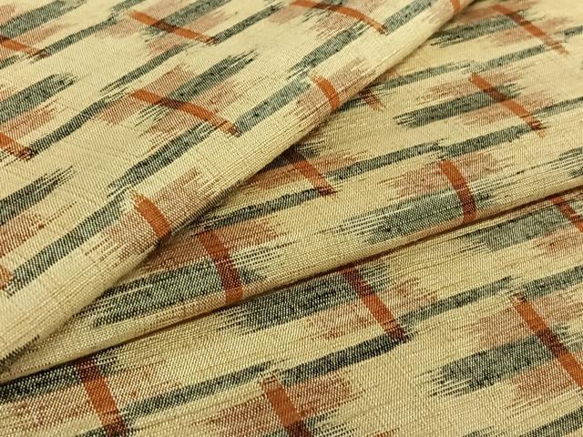 平和屋着物▽上質な紬　単衣　幾何学文様　正絹　逸品　AABE1197jh