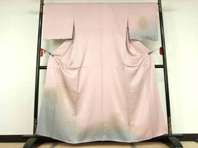 平和屋着物▽訪問着　単衣　刺繍　芝文　暈し染め　金彩　金糸　正絹　逸品　AABE1199jh