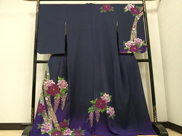 平和屋着物●訪問着　草花文　暈し染め　金彩　ロング丈　正絹　逸品　AABE1207ph