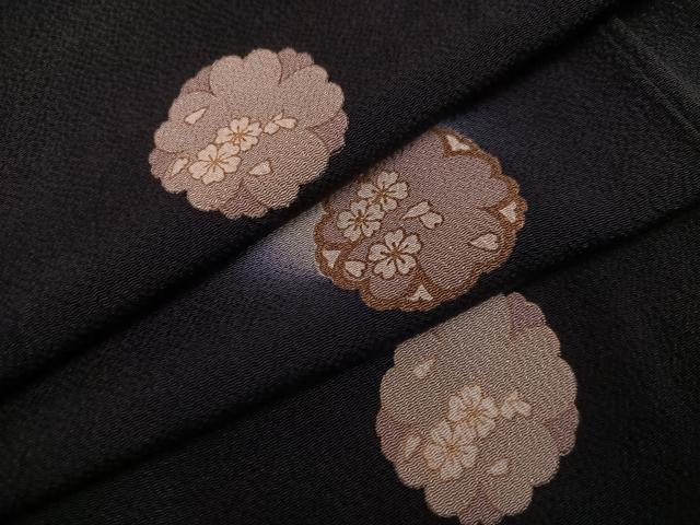 平和屋着物●上質な小紋　夜桜　ほたる暈し　黒地　鬼しぼ縮緬　正絹　逸品　AABE1216ph