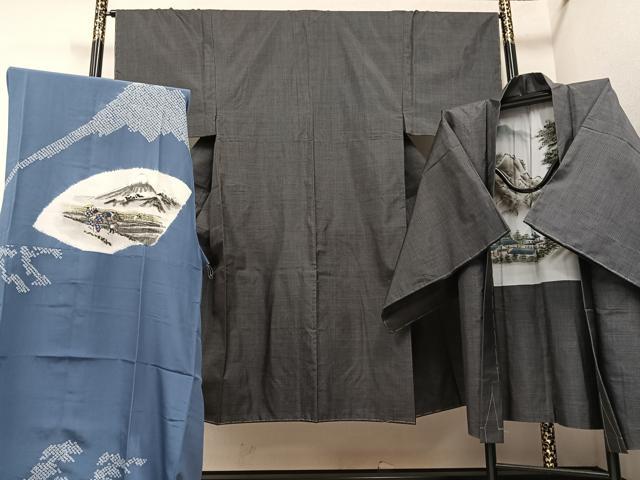 平和屋着物●男性　本場大島紬　アンサンブル　長襦袢(袷)セット　100亀甲　総詰め　正絹　逸品　未使用　AABE1232ph