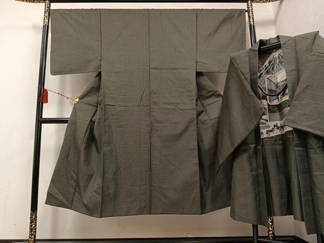 平和屋着物●男性　お召　アンサンブル　亀甲柄　正絹　逸品　AABE1233ph