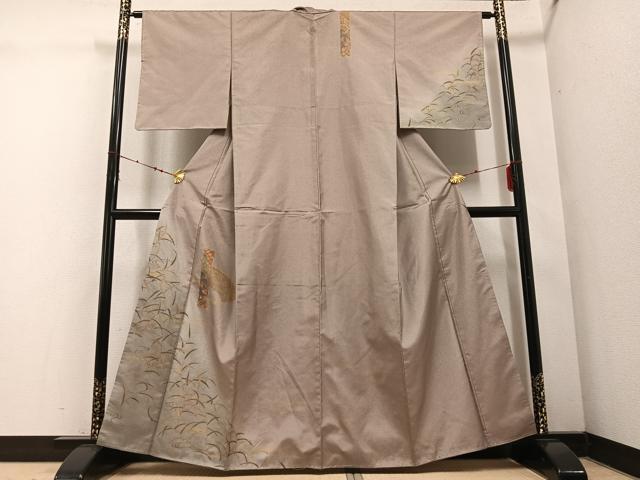 平和屋着物●本場大島紬　染大島　訪問着　刺繍　地紙草花文　暈し染め　金彩　正絹　逸品　未使用　AABE1240ph