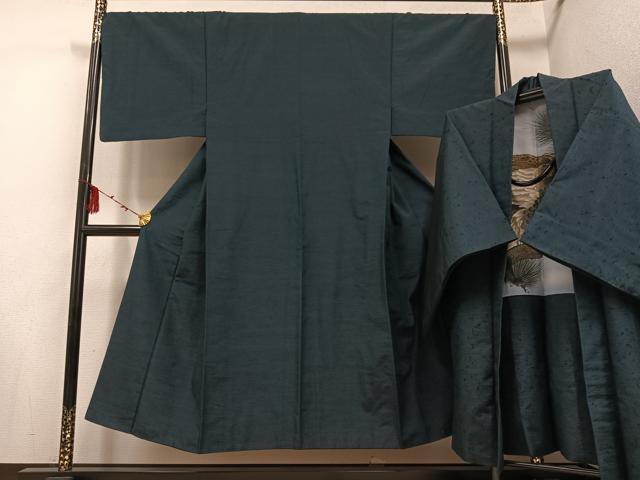 平和屋着物●男性　紬　アンサンブル　色無地　褐返し色　正絹　逸品　AABE1253ph