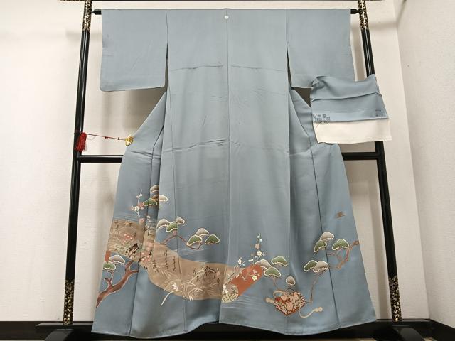 平和屋着物●豪華色留袖　作家物　駒刺繍　松竹梅草花文　金彩　井藤正製　反端付き　正絹　逸品　AABE1258ph