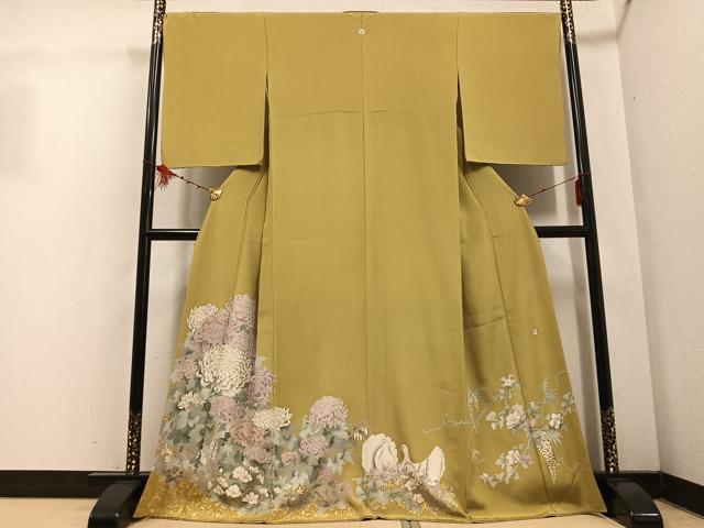 平和屋着物●豪華色留袖　友禅　作家物　花鳥文　金彩　正絹　逸品　AABE1261ph