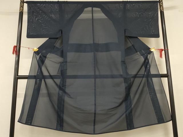 平和屋着物＊夏物　男性　色無地　絽　藍鉄色　洗える着物　AABE1288jd