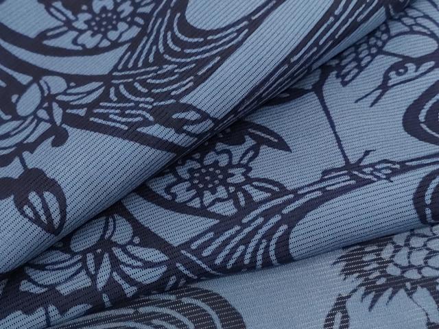 平和屋着物＊夏物　小紋　絽　型染め　流水花鳥文　正絹　逸品　AABE1317jd