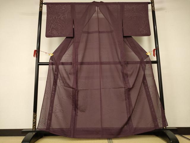 平和屋着物＊夏物　色無地　絽　流水紋紗　濃色　正絹　逸品　AABE1321jd