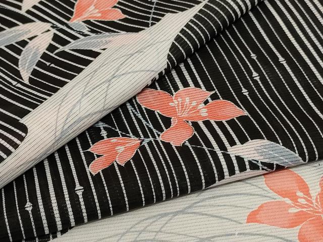 平和屋着物＊夏物　小紋　絽　草花文　洗える着物　未使用　AABE1341jd